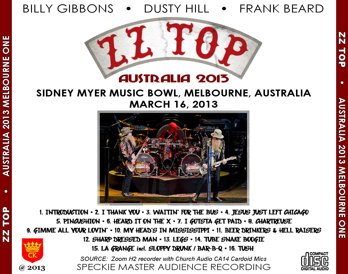 ZZ Top Australia 2013; Melbourne One : Back | CD Covers | Cover Century ...